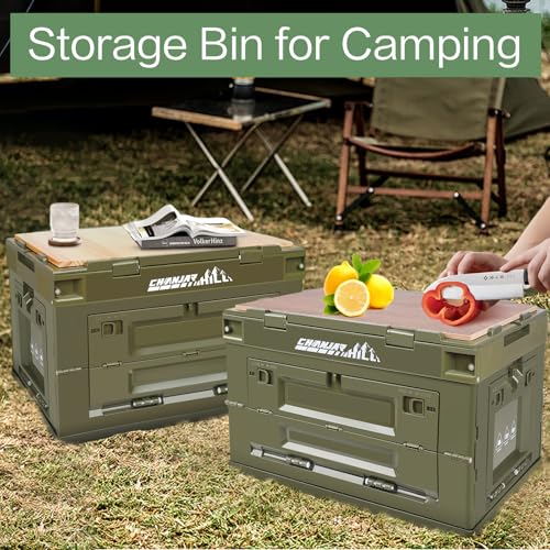 Chanjarhill Camping Folding Storage Organizer Box with Table Top, Multi-functional Collapsible Bin for Camping Home Car RV Storage and Organization
