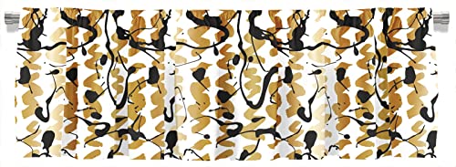Healbrighting Blackout Texture Spray Paint on White Ink Rod Pocket Short Window Curtain Valance for Kitchen Bedroom Decor, 52" x 18", Gold and Black, 1 Panel
