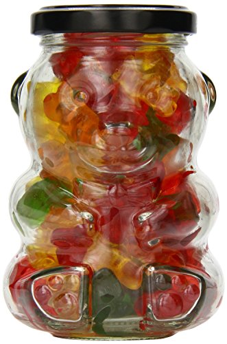 Nakpunar 9 oz Glass Bear Jars with Lids for Honey, Candies, Piggy Banks (3, Gold)