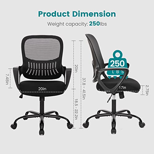 Office Chair, Ergonomic Office Chair Computer Chair Mesh Home Office Desk Chairs with Armrests, Rolling Swivel Chair with Lumbar Support Height Adjustable