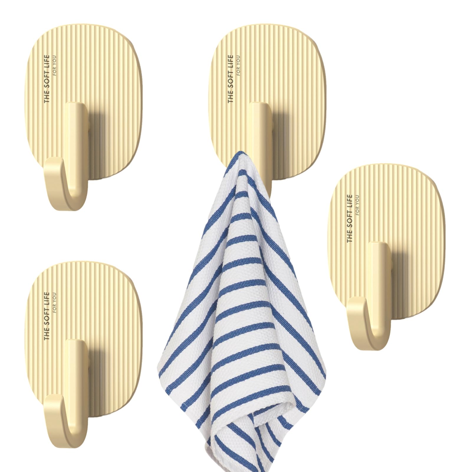 Bath Towel Hooks, 4 Pcs Heavy Duty Bathroom Towel Hooks, Stainless Steel Towel Hooks Bathroom, Towel Hooks Bathroom Coat Hook Robe, Wall Mounted Hooks for Bathroom & Kitchen Modern Style Wall Mounted