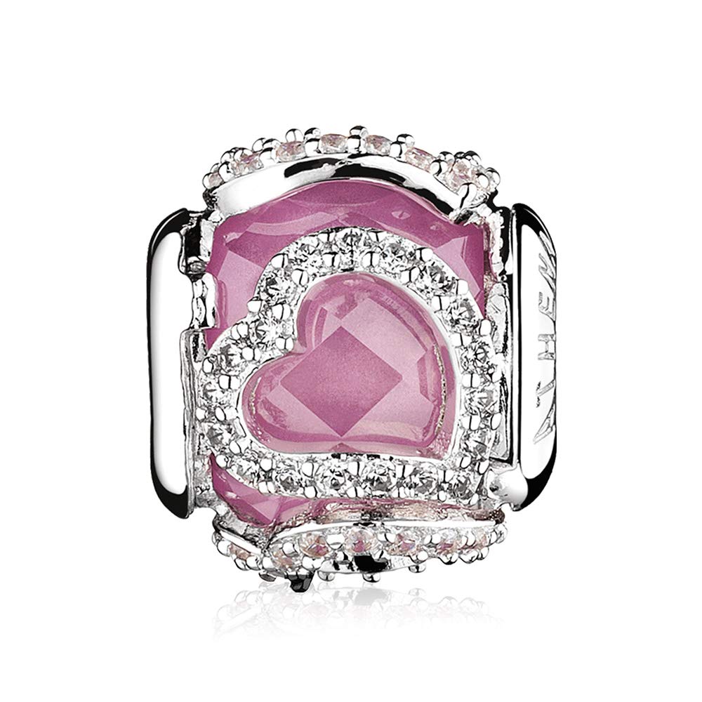 ATHENAIE 925 Sterling Silver Clear and Pink CZ Encased in Love Charm for Bracelet