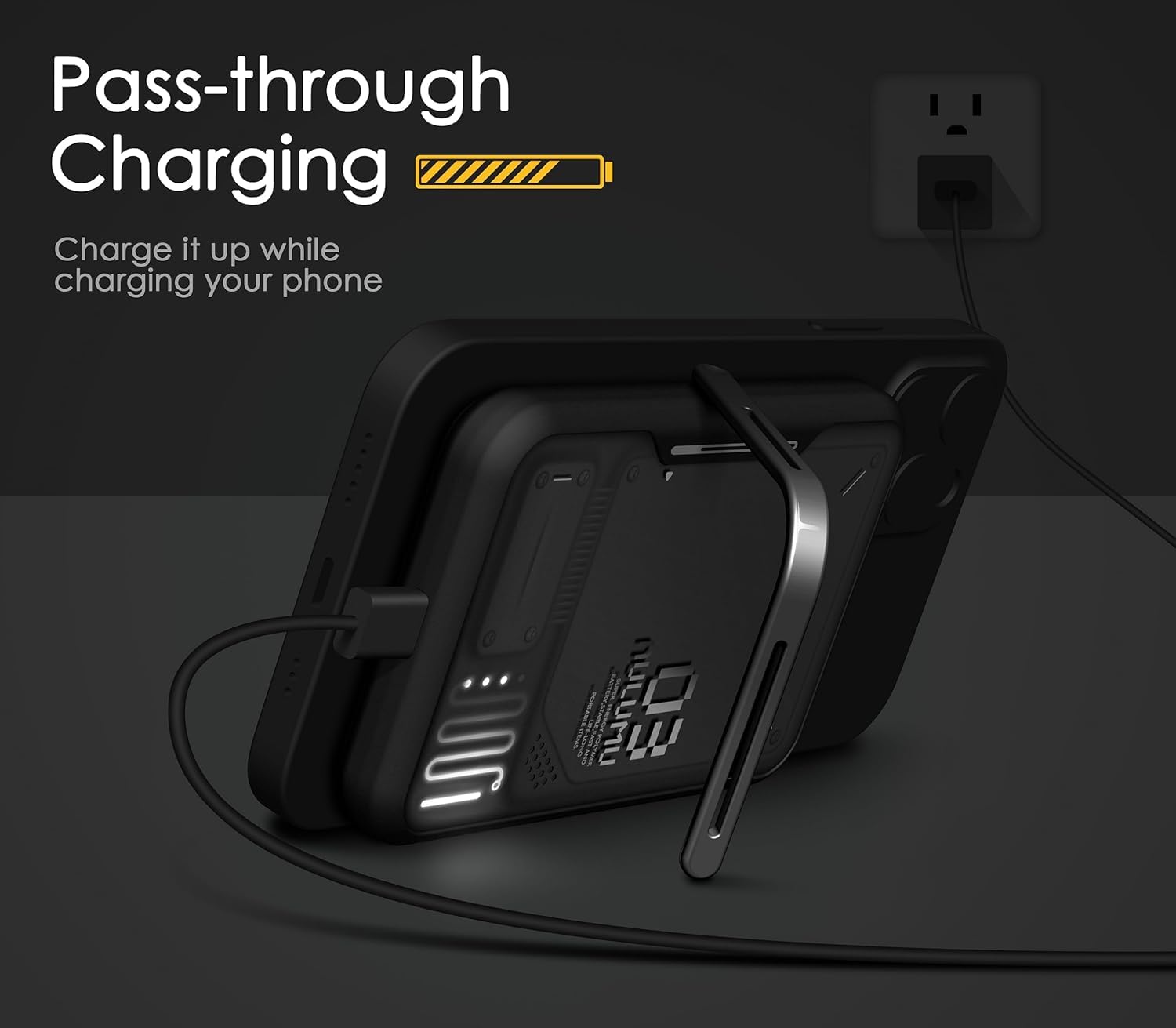 Aulumu M03 Wireless Magnetic Battery [for MagSafe] with Stand Battery Pack 3,500mAh, Wireless Portable Charger Compatible with iPhone 15/14/13/12 Series - Black