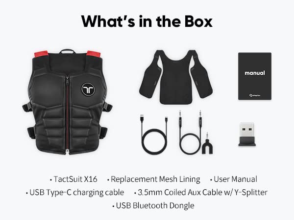bHaptics TactSuit X16 — Haptic Vest with 16 Vibration Motors for VR — with Audio Accessories and Replacement Lining