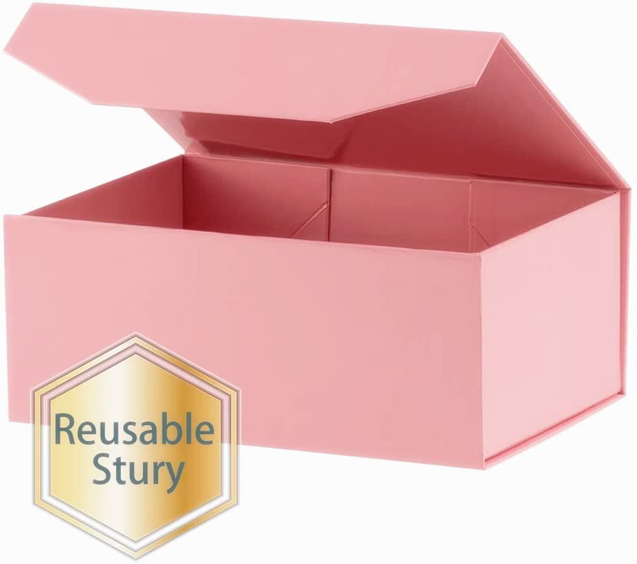 PACKGILO 1PCS Pink Gift Box 9.5x7x4 Inches, Sturdy Gift Box with Lid for Gift Packaging, Foldable Magnetic Closure Storage Boxes, Bridesmaid proposal box, Rectangle Collapsible Box