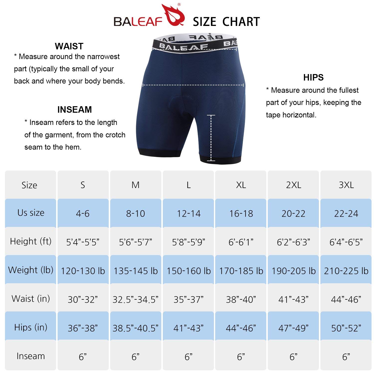 BALEAF Men's Bike Shorts with 4D Padding Cycling Underwear Padded Bicycle MTB Liner Mountain Biking Tights Road Riding Navy Blue L