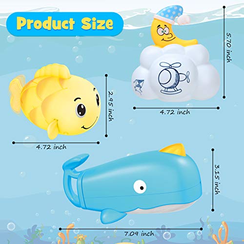 Bath Toys for Toddlers, 3 Pcs Baby Bath Toys - Wind-up Fish Bathtub Set, Spray Water Cloud & Hand-Pull Whale - Water Gun Bath Birthday Gifts for Kids