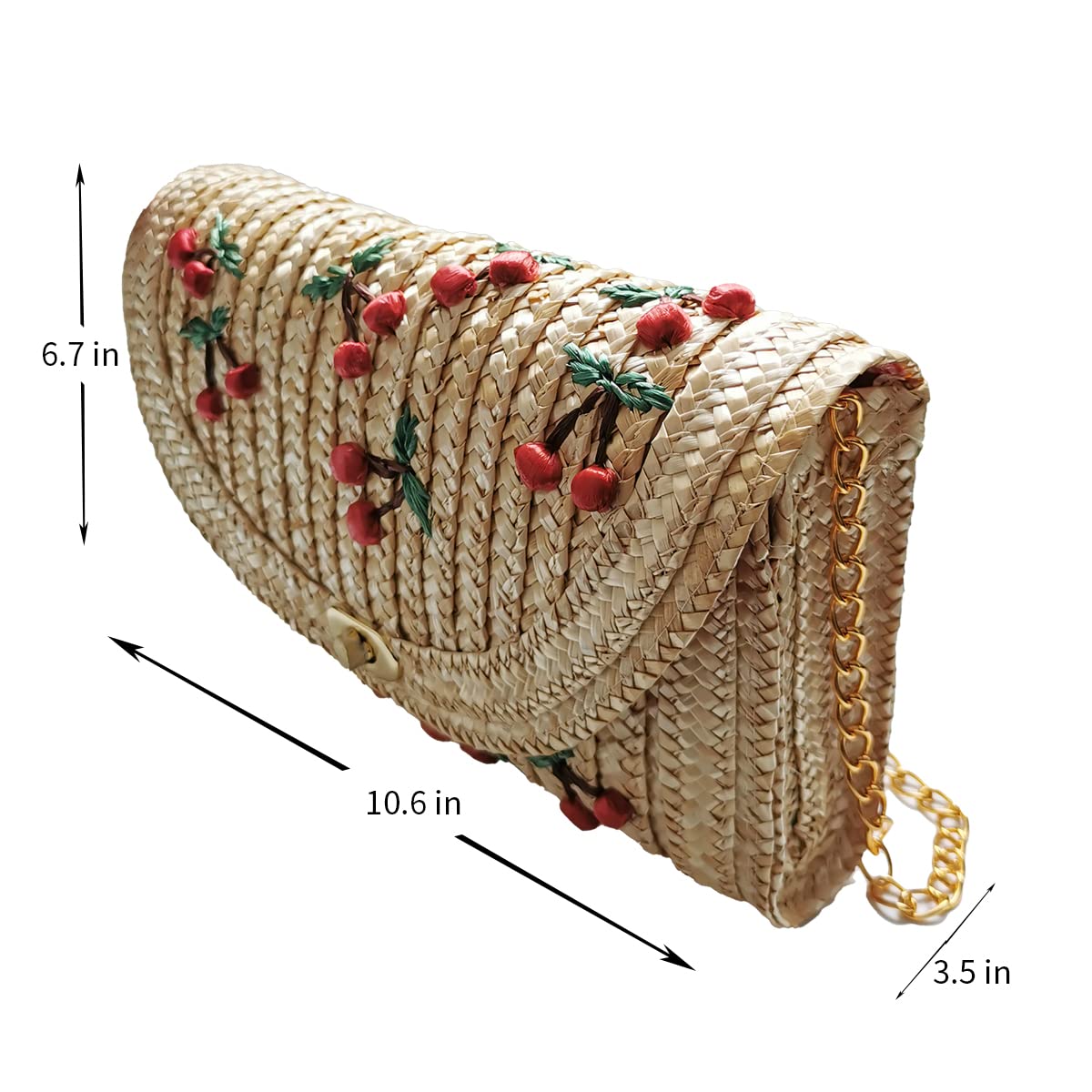 Beach summer soft straw clutch purse for women crossbody hand woven natural chic shoulder Bag (Cherry)