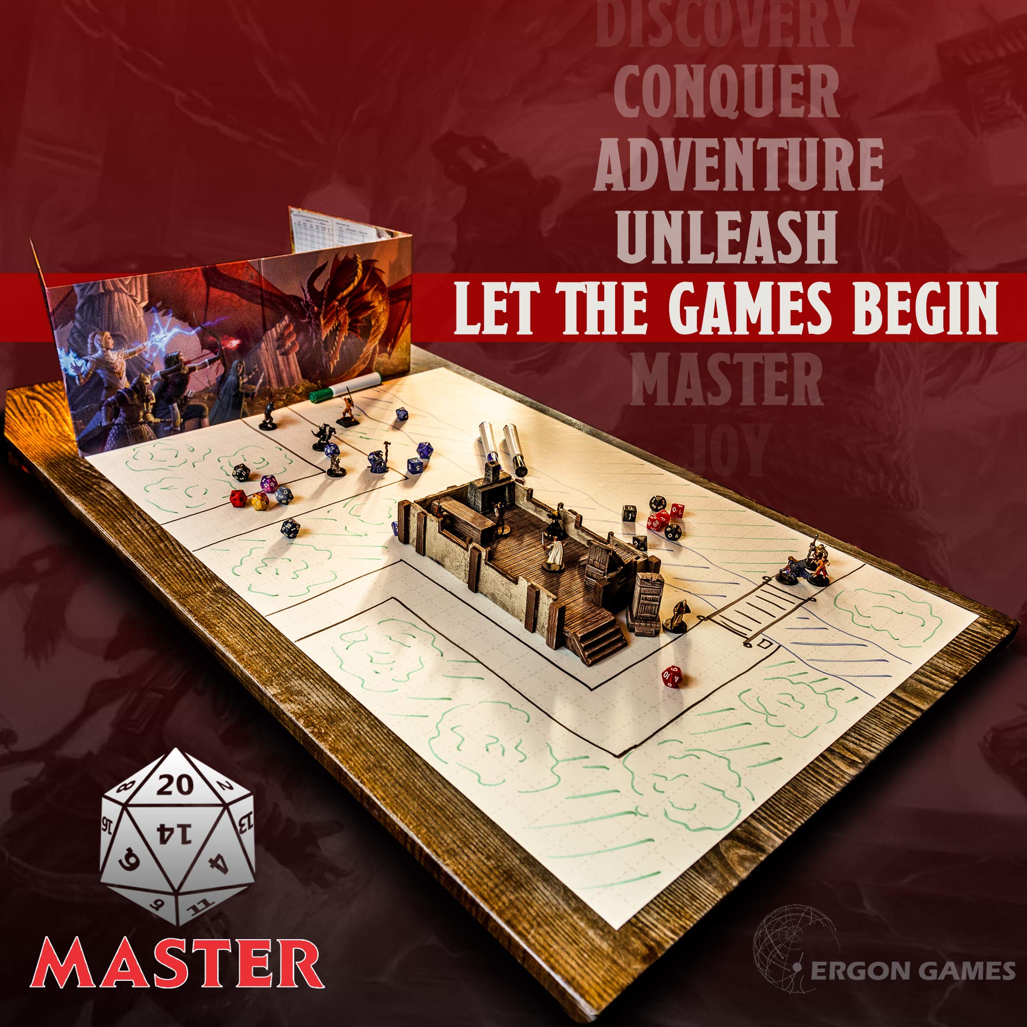 Ergon Games Silicone Battle Grid Mat for TTRPG | White 2' x 3' Dungeon Master Mat. for use with Dry Erase Markers.