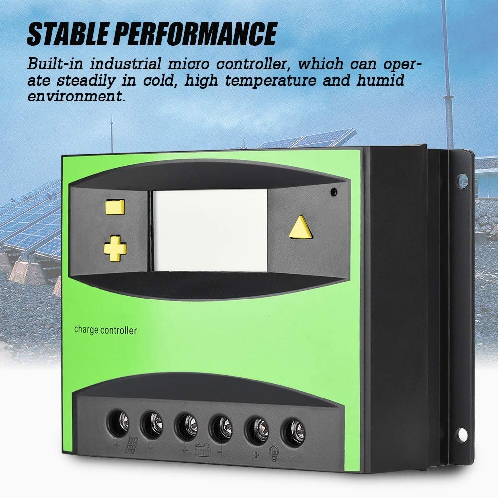 Bewinner Waterproof Solar Charge Controller 60A LCD Solar PV Charge Regulators PWM Solar Charger Controller Dual USB Intelligent Solar Charge and Discharge Controller(60A)