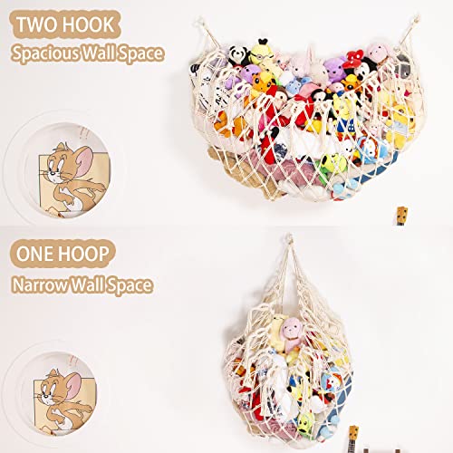 YKBU Stuffed Animal Net or Hammock Wall Hanging Net for Stuffed Animal Storage Macrame Toy Display Plush Toy Holder Soft Toy organizer for Nurery Baby Bedroom Playroom-Cream, -Cream