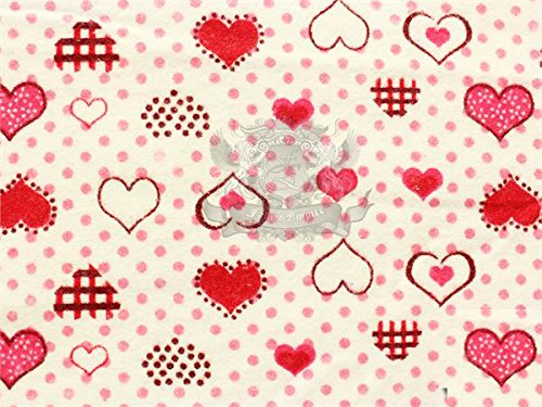 Cotton Flannel Fabric Polka DOTS Hearts RED / 45" Wide/Sold by The Yard