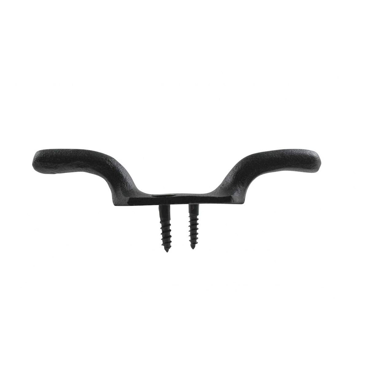 Renovators Supply Manufacturing Cleat Hooks 4 in. Black Wrought Iron Cord Rope Holder for Window Blinds or Flagpoles with Screws Pack of 4