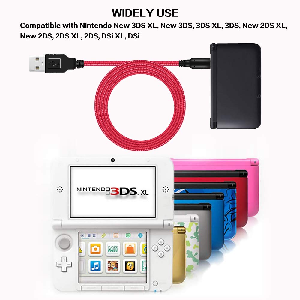 BATSOEASY 2 Pack 5ft 3DS/ 2DS USB Charger Cable, Nylon Braided Power Charging Cord Cable Compatible with Nintendo New 3DS XL/New 3DS/ 3DS XL/ 3DS/ New 2DS XL/New 2DS/ 2DS XL/ 2DS/ DSi/DSi XL