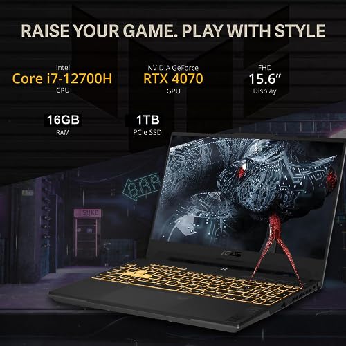 ASUS TUF Gaming Laptop 2023 Newest, 15.6" FHD 144Hz Display, Intel Core i7-12700H(14-core) Processor, NVIDIA GeForce RTX 4070, 16GB RAM, 1TB SSD, Backlit Keyboard, Wifi6, Bluetooth, Windows 11 Home