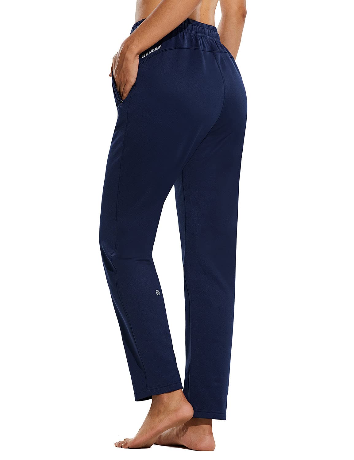 BALEAF Women's Fleece Lined Pants Winter Sweatpants with Zipper Pockets Running Hiking Lounge Navy M