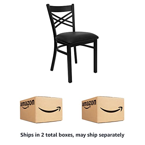 Flash Furniture 4 Pack HERCULES Series Black ''X'' Back Metal Restaurant Chair - Black Vinyl Seat