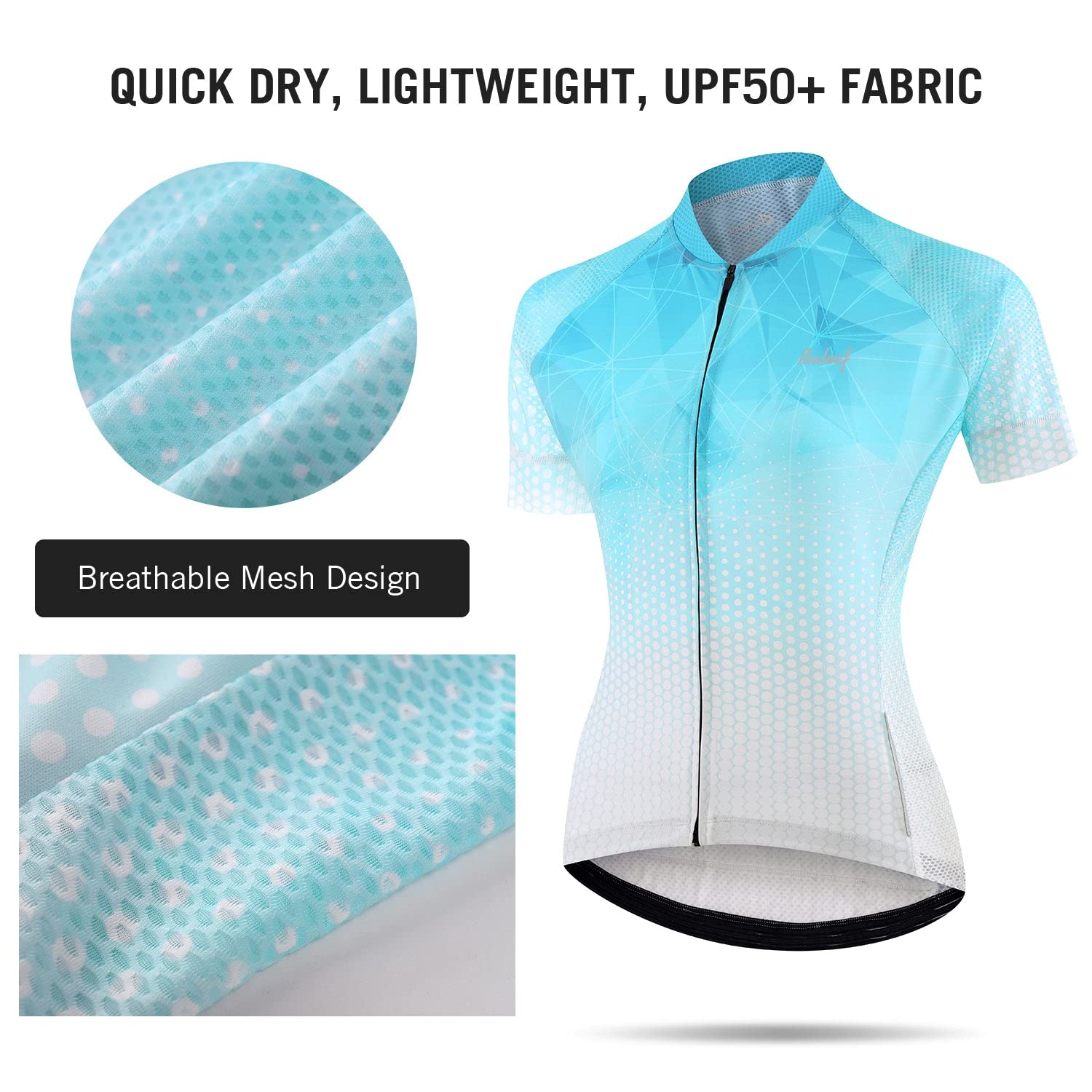 BALEAF Women's Cycling Jersey Set Short Sleeve with 3D Padded Bike Shorts Breathable Shirt Pockets Blue-B Size L