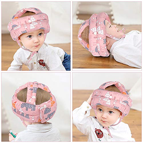 ORANGEHOME Toddler Walking Helmet, Baby Bumper Protect Hat Head Cushion Breathable, Kids Anti-Fall Safety Cap for Walking and Playing-Pink