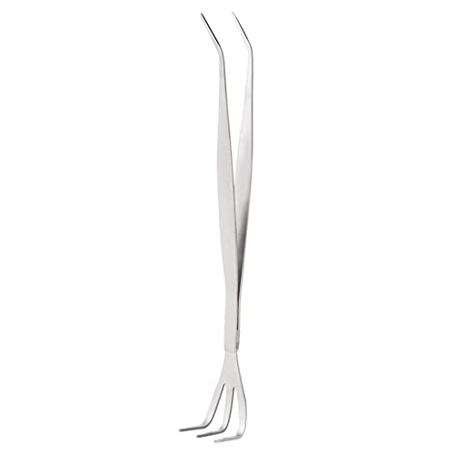 Bonsai Rake,9.8in 2-in-1 Stainless Steel Root Rake 3 Prong Root Rake Loosen Soil Bonsai Tools Ergonomic Handle Tweezers for Gardening Plants