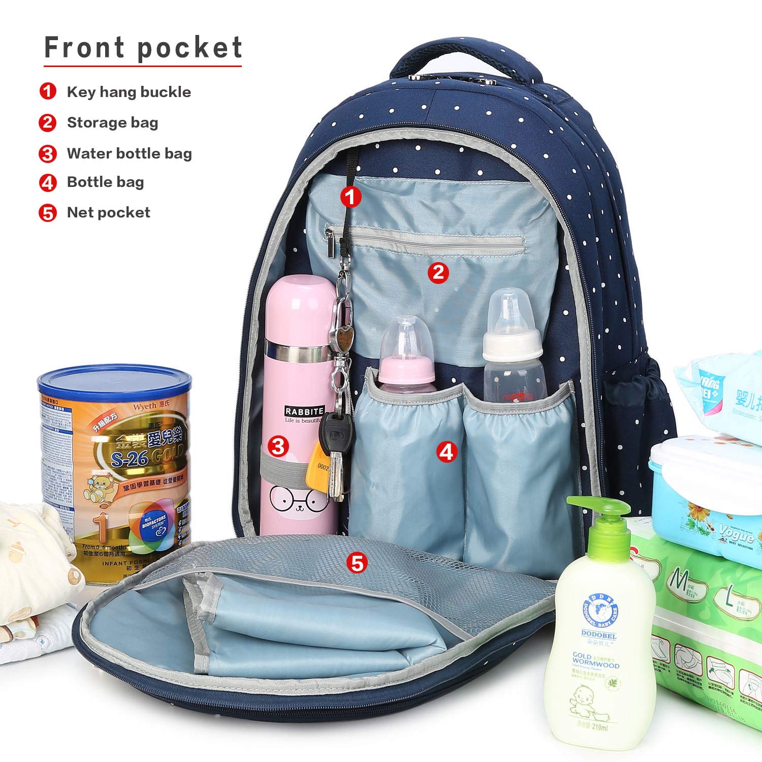 QIMIAOBABY diaper bag storage bag backpack, baby travel bag (Black flowers)