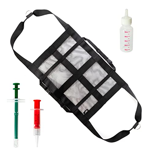 BKHdesign Calf Sling - Large Black Sling for Weighing and Lifting Small Animals - Complete with Bottle Feeder and 2 Food Feeders