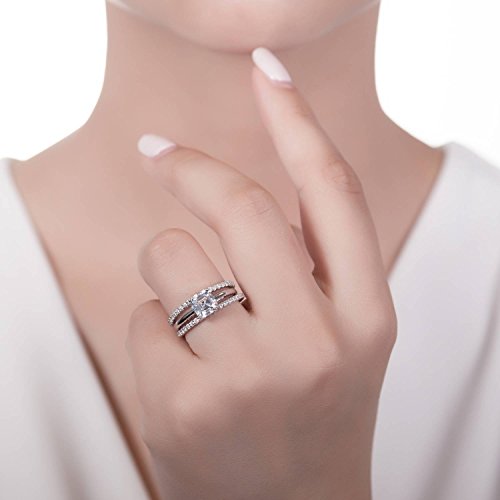BERRICLE Sterling Silver Solitaire Wedding Engagement Rings 2 Carat Asscher Cut Cubic Zirconia CZ Ring Set for Women, Rhodium Plated Size 6