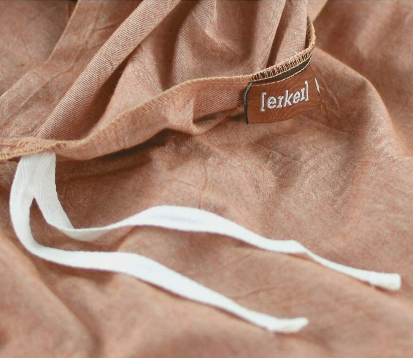 Eikei Washed Cotton Chambray Duvet Cover Solid Color Casual Modern Style Bedding Set Relaxed Soft Feel Natural Wrinkled Look (Copper Dust, Queen)