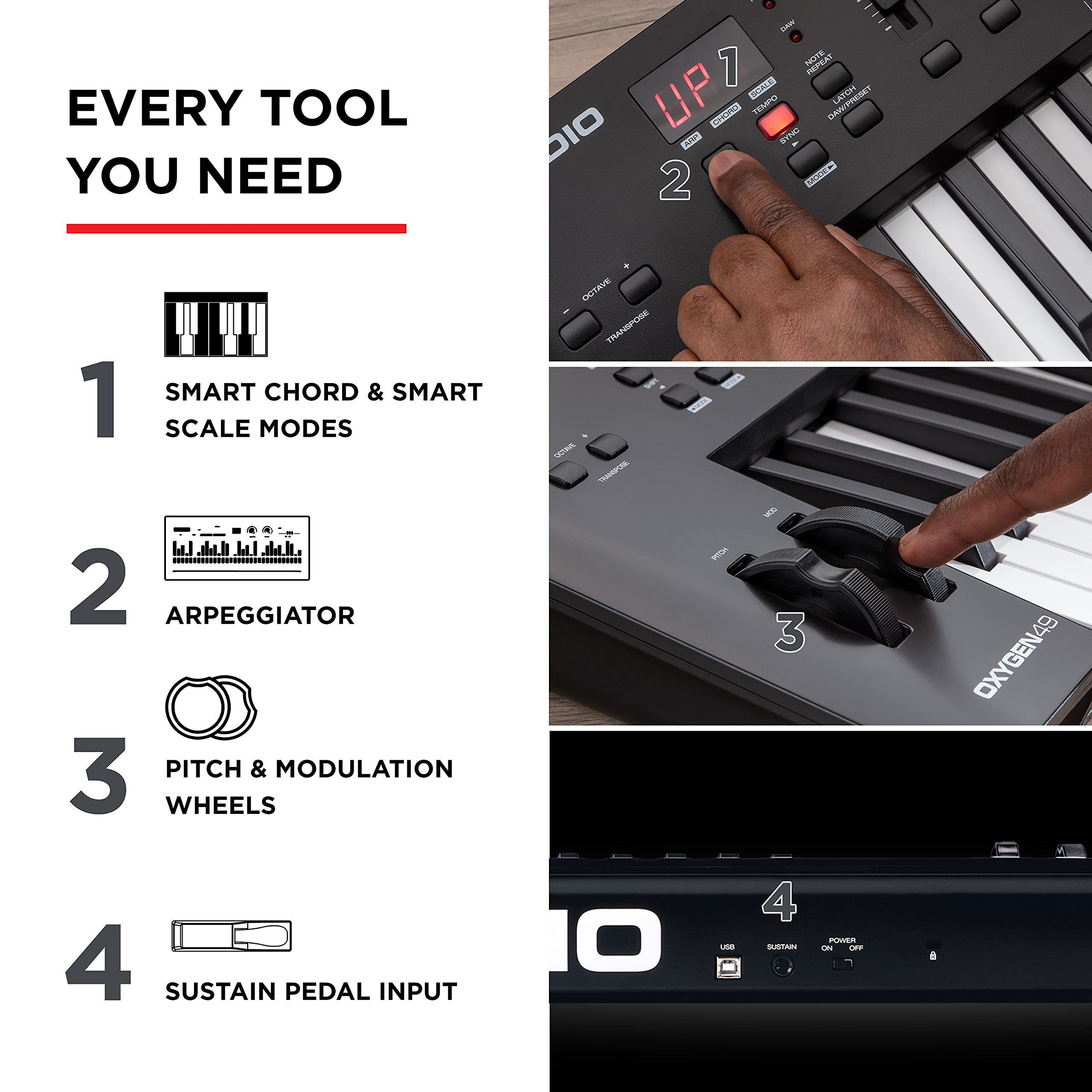 M-Audio Oxygen 49 (MKV) – 49 Key USB MIDI Keyboard Controller With Beat Pads, Smart Chord & Scale Modes, Arpeggiator and Software Suite Included