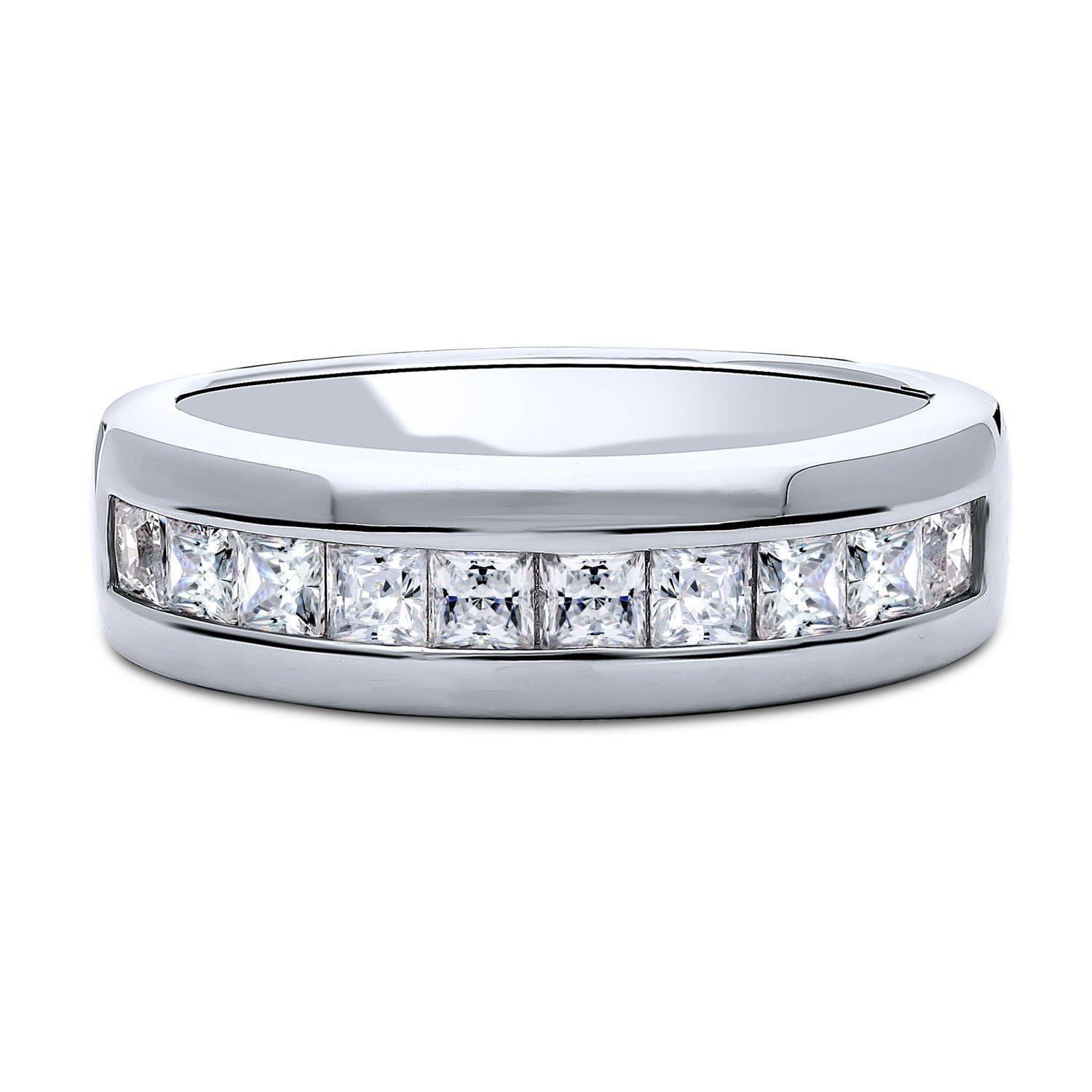 BERRICLE Sterling Silver Wedding Rings Channel Set Princess Cut Cubic Zirconia CZ Half Eternity Ring for Unisex, Rhodium Plated Size 11