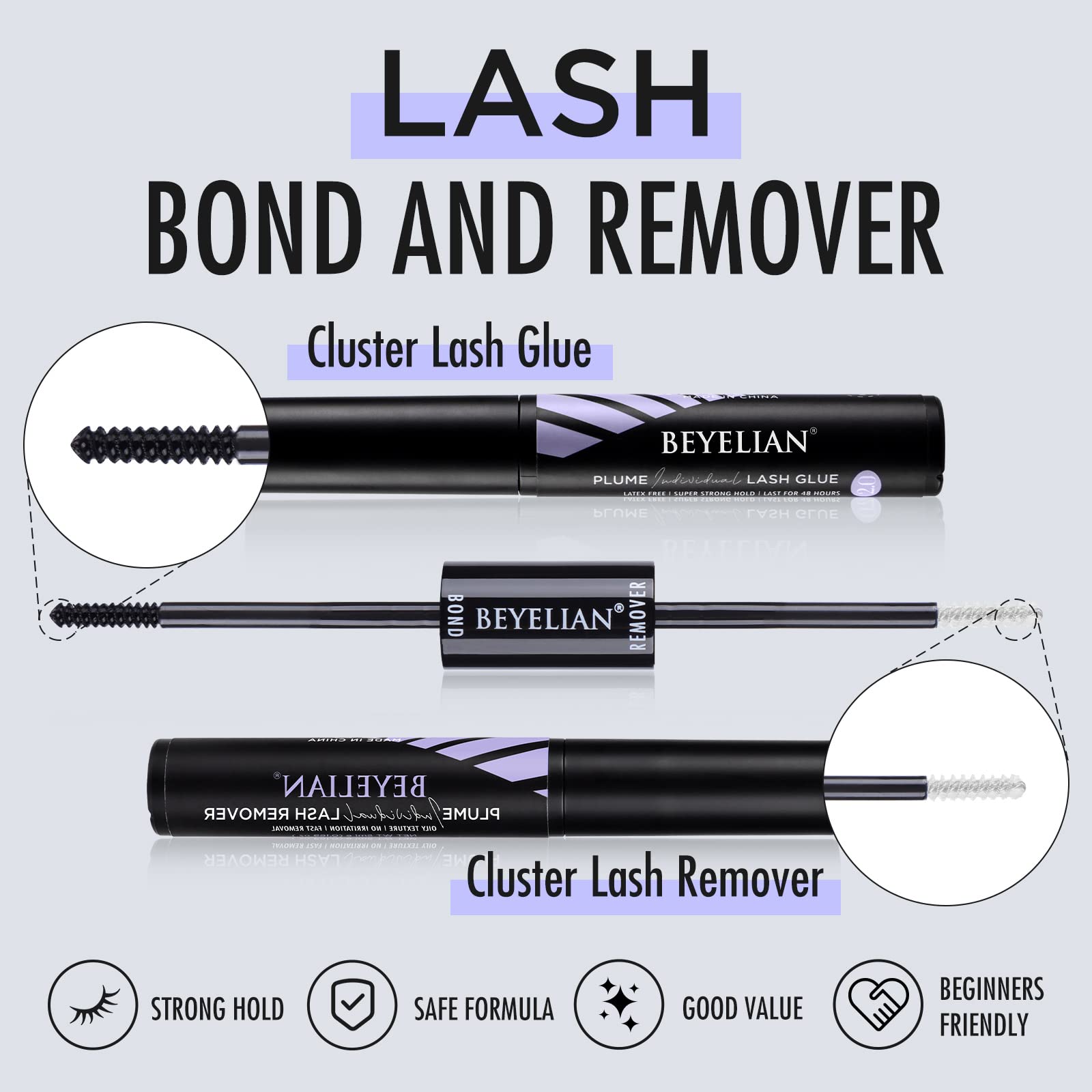 BEYELIAN Cluster Lashes D Curl 84 Pcs and Lash Bond and Remover Kit, Individual Lash Clusters Super Thin Band Lash Adhesive Super Strong Hold 48 Hours, Fast Removal Remover with No Residue
