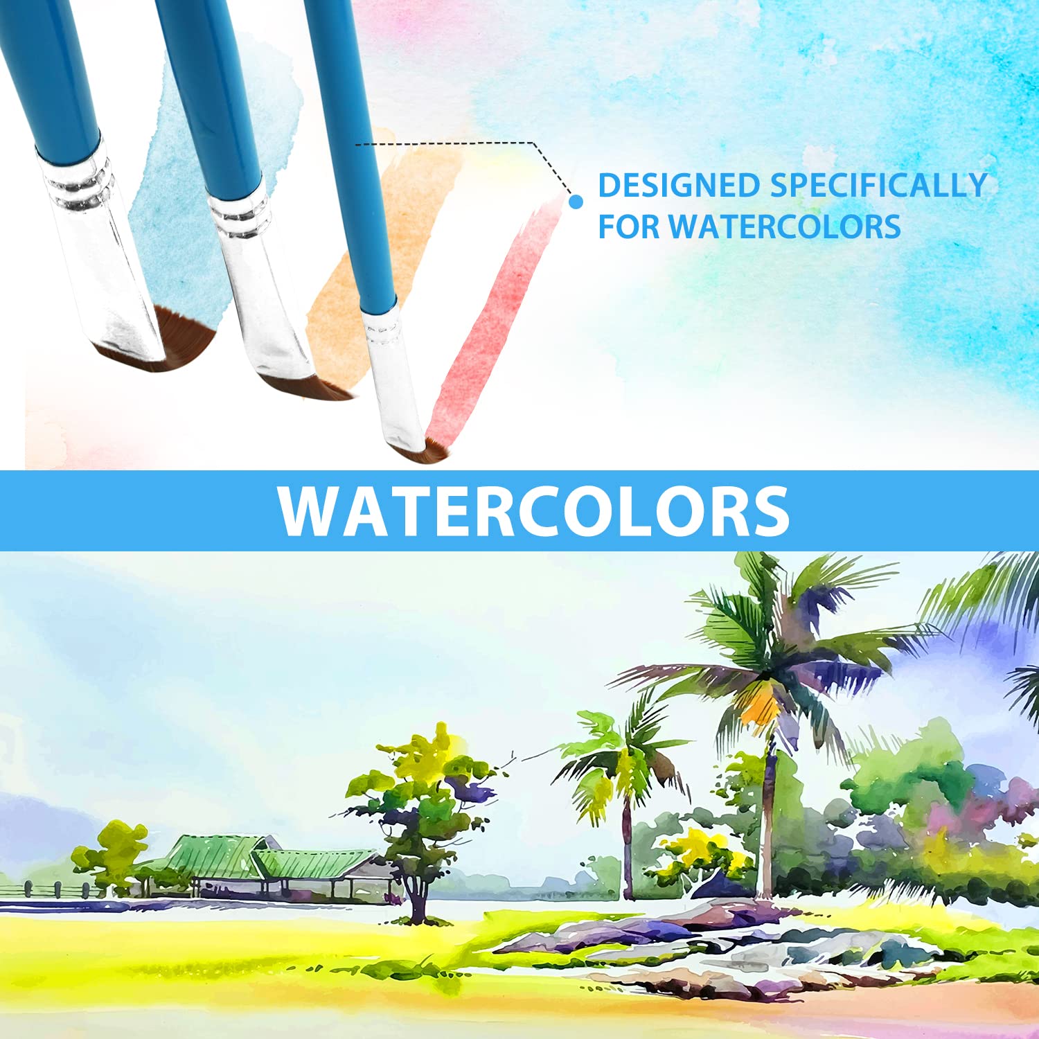 AUREUO Watercolor Paint Brush Set - 15 Nylon Painting Brushes, Sponge & Color Palette with a Pop-up Carrying Case as Paint Brush Holder for Beginner Watercolor Painting