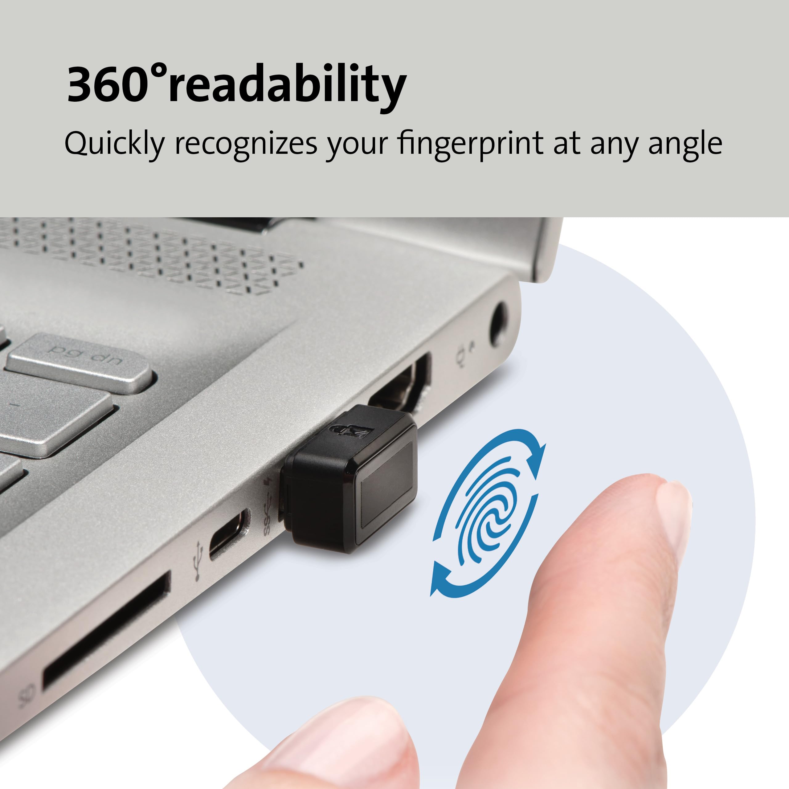 Kensington VeriMark Gen1 USB-A Fingerprint Key Reader - Windows Hello, Anti-Spoofing (K67977WW)