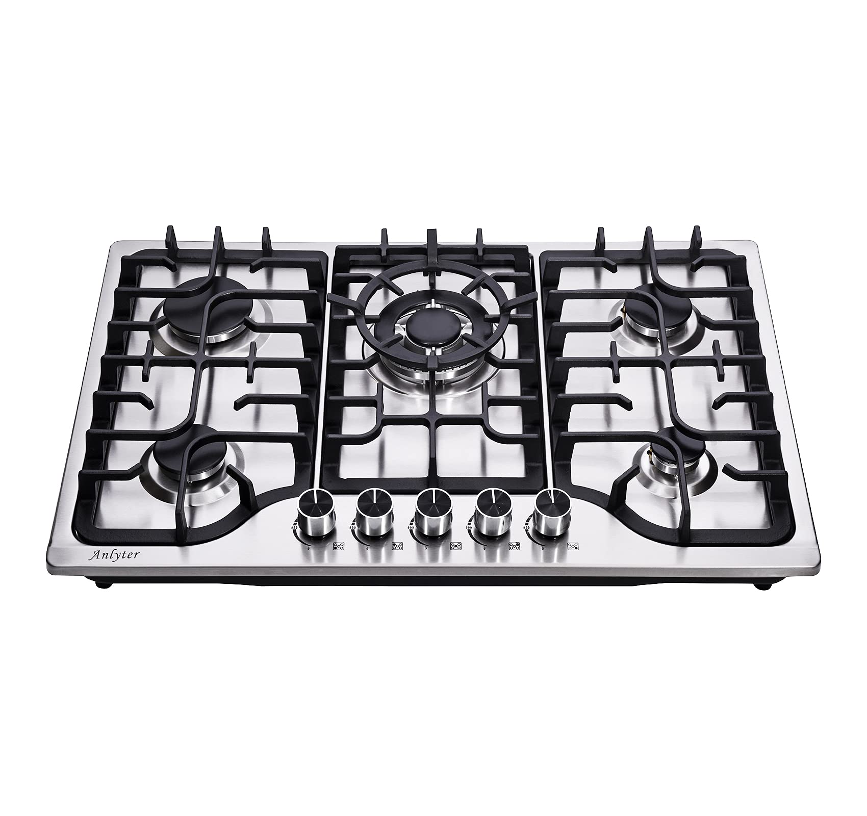 Anlyter 30 Inch Gas Cooktop, 5 Burners Built-in Gas Stove Top Stainless Steel, LPG/NG Convertible Gas Stove Dual Fuel Sealed Gas Hob