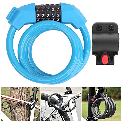 Bike Cable Lock, High Strength Steel Wear Resistant Bicycle Accessories Bicycle Security Cable Rustproof 5 Digit Password for Cycling(Blue)