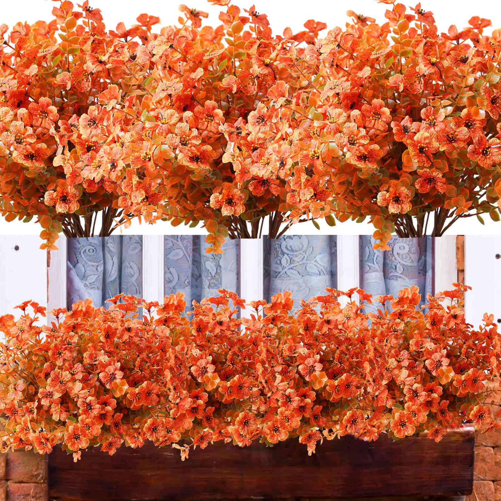 Gormiya 10 Bundles Bulk Outdoor Fall Artificial Fake Flowers UV Resistant Autumn Plastic Faux Hanging Greenery Plants for Backyard Window Box Porch Patio Garden Home Decor