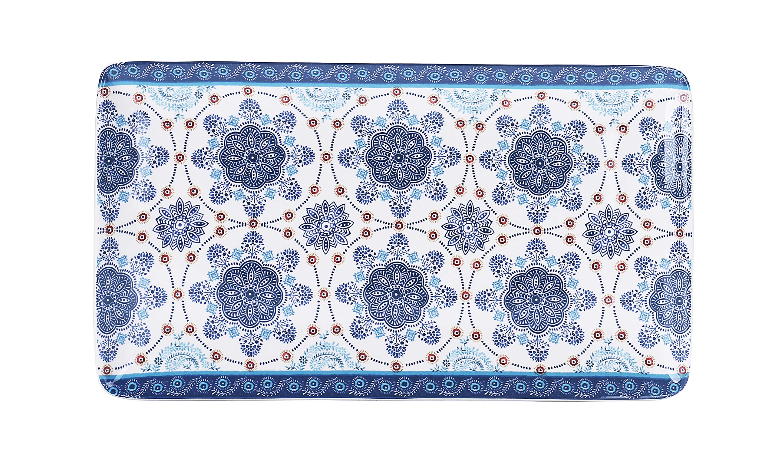 Bico Blue Talavera Ceramic 14 inch Rectangular Serving Platter, Set of 2, for Serving Salad, Pasta, Cheese, Ham, Appetizer, Microwave & Dishwasher Safe