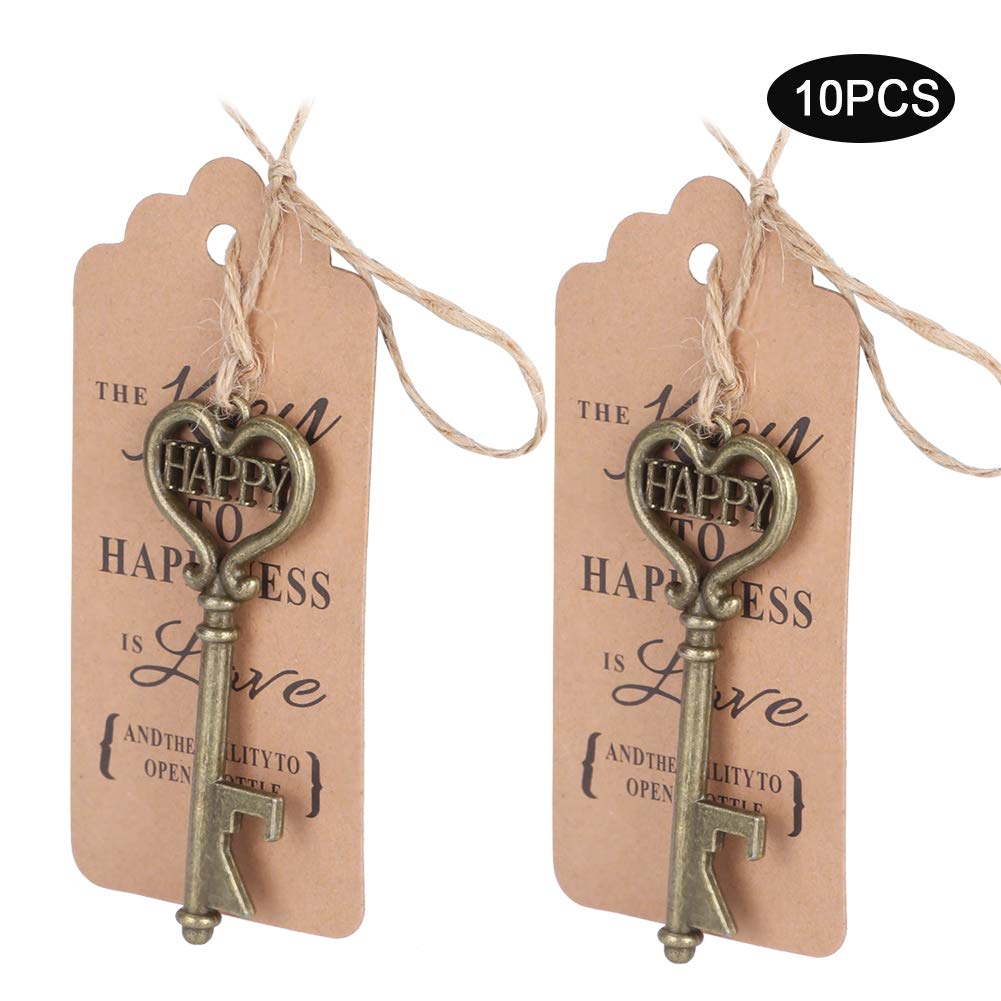 Bottle Opener, 10pcs Vintage Key Bottle Opener Beer Cap Opener with Tag Card for Guest Gift Birthdays Wedding Party Favors