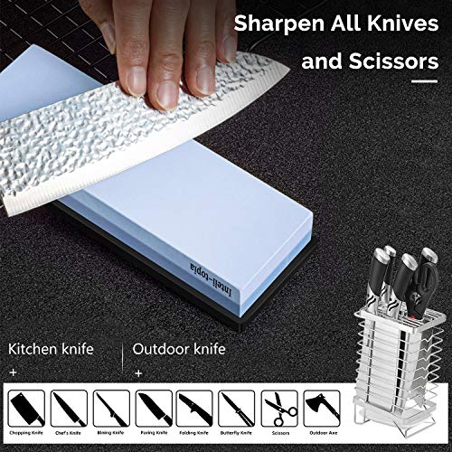 Complete Knife Sharpening Stone Set β Dual Grit Whetstone 400/1000 3000/8000 Premium Whetstone Knife Sharpener with Leather Strop, Flattening Stone, Bamboo Base, 3 Non-slip Rubber Bases & Angle Guide