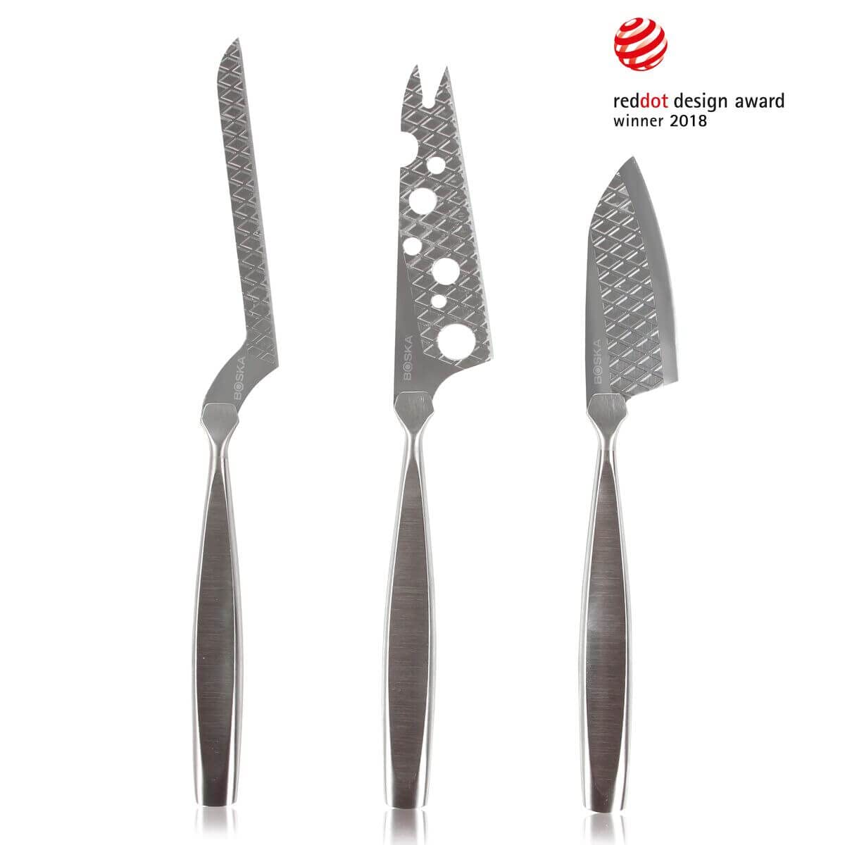 BOSKA Stainless Steel Cheese 3 Knife Set - Great for Cheese - Multi-Purpose Cheese Slicer - Handheld Slicer - Silver Non-Stick - Dishwasher Safe - For Kitchen Cooking
