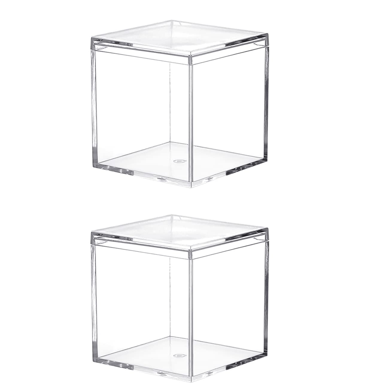 Dayaanee Small Acrylic Box Clear, 2Pcs Plastic Square Cube Containers with Lid Storage Box 2.2x2.2x2.2Inch/55X55X55mm for Candy Pill and Tiny Jewelry