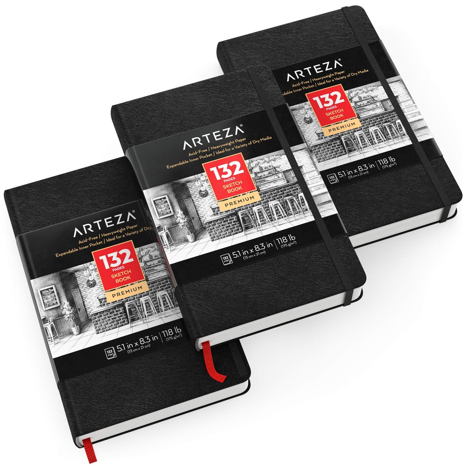ARTEZA Small Hardcover Sketch Book 5.1x8.3 Drawing Pad 3 Pack 100 Sheets Sketch Pads for Drawing for Adults & Teens