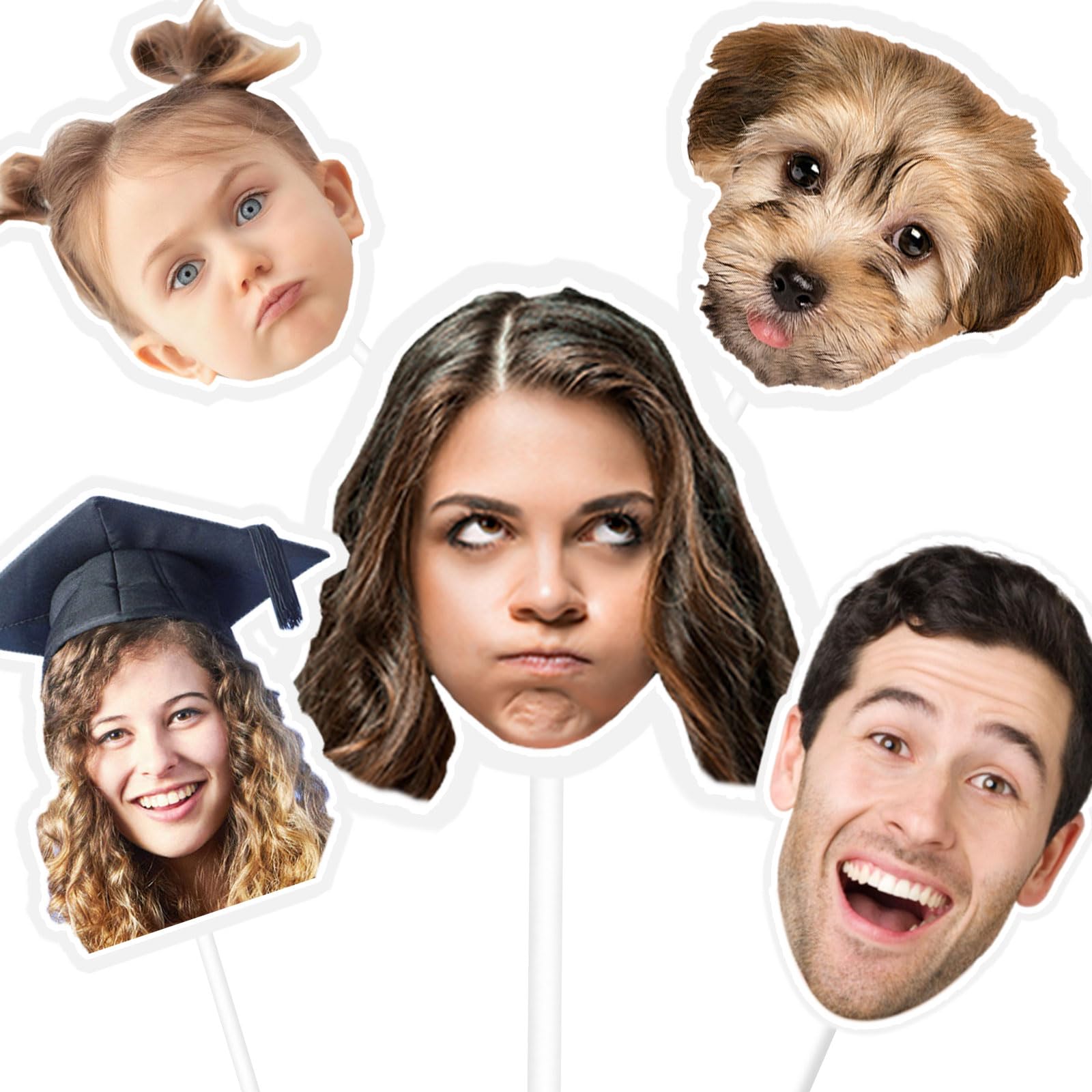 Big a Head on Stick Custom Cardboard Cutout Personalized Head Cutouts Fans Customized Face Photo Pictures Cut Out for Bachelorette Party Birthdays Graduatation 3PCS Different Head