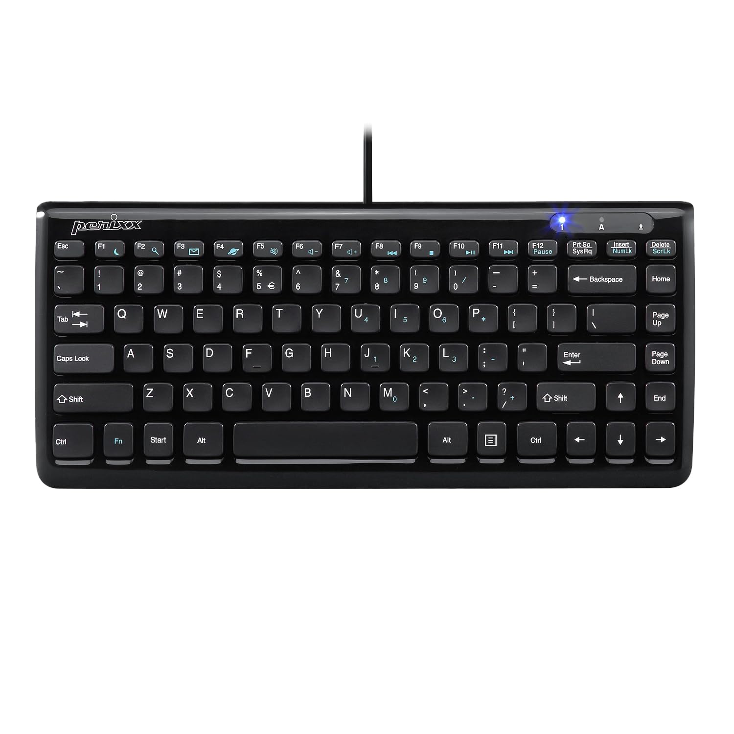 Perixx PERIBOARD-407B US, Wired USB Mini Keyboard with 11 Hot Keys - Glossy Black - US English Layout