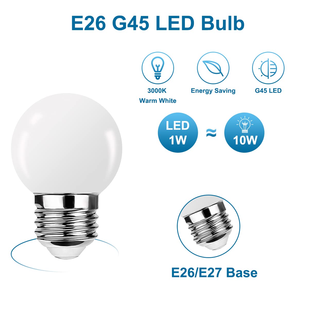 ProCrus E26 LED Light Bulb,G14 1W,1 Watt Small Night Light Bulbs,3000K Soft White,80LM,10W Equivalent,for Bedroom, Ceiling Fan, Table Lamp, Kitchen, Pendant Fixtures,Vanity,120V,Not Dimmable,6 Pack