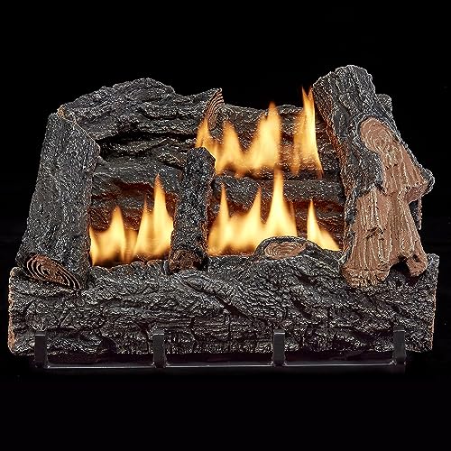 HearthSense VFL18M Dual Fuel Ventless Fireplace Logs Set with Manual Control, Use with Natural Gas or Liquid Propane, 30000 BTU, Heats up to 1000 Sq. Ft, Brown, 18 Inches