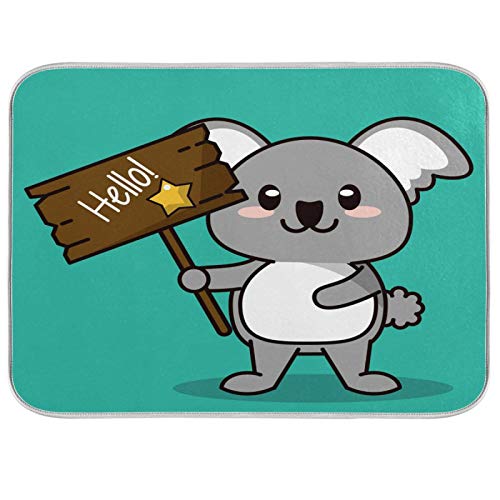 Hello Cute Koala Animal Dish Drying Mat 24"x18" Absorbent Machine Washable Hanging Fast Dry Pad Dish Protective Mat for Kitchen Countertop Heat Resistant Dinner Table Mat