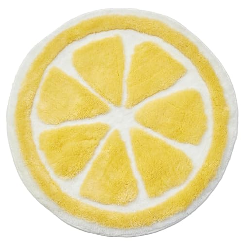 Beyond Deco Lemon Kitchen Decor Rug 35” inches, Hand Tufted Trendy Aesthetic Decorative Soft Area Rugs - Non Slip Hypebeast Machine Washable Anime Kawaii Bathroom Rug, Fruit Bath Mat