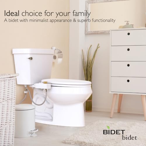 BIDETbidet Left/Right Reversible FRESH WATER Non-Electric Ultra-Slim Toilet Attachment, Ability to SWITCH between Right/Left Hand Side Control with Dual Nozzle Hinged Design, Hassle-Free Installation