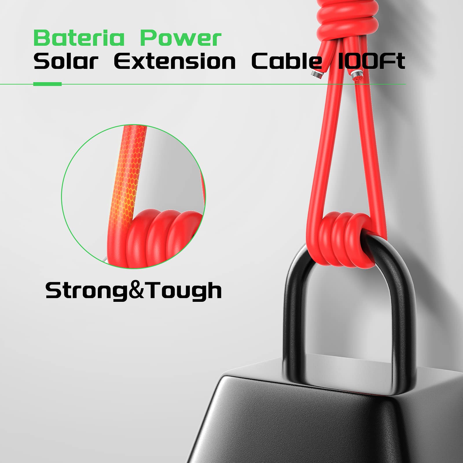 Bateria Power Solar Panel Cable 100FT Red and Black, 2Pack Solar Extension Cable, 10AWG (6mm²) Tinned Copper Wire for Outdoor Automotive RV Boat Marine Solar Panel- Black